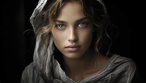 Premium Ai Image Beautiful Woman With Long Brown Hair Looking At
