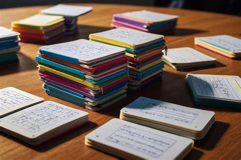 A School Table With A Stack Of Flashcards Premium Ai Generated Image