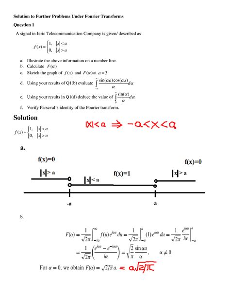 Solution To Further Problems Under Fourier Transforms Illustrate The Above Information On A