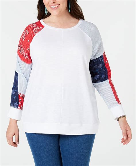 Style And Co Plus Size Patchwork Sleeve Sweatshirt Created For Macys