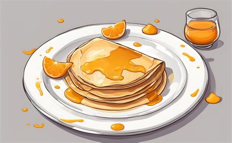 Cartoon Illustration Of Delicious Flambeed Crepes Suzette Ai Generated