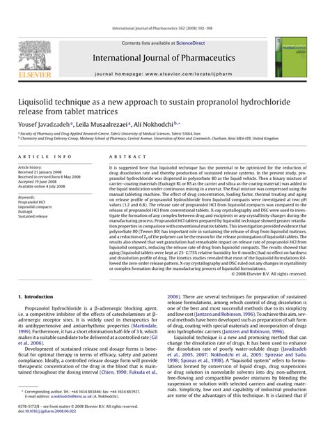 Pdf Liquisolid Technique For Sustaining The Drug Release From Compacts