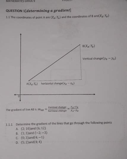 solved mathematcs grades question 1[determining a gradient] 1 1 the