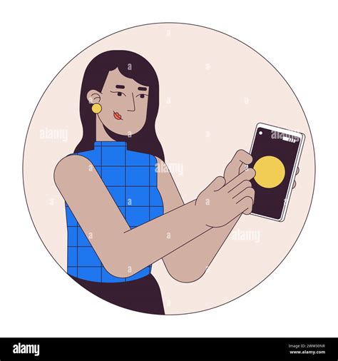 Woman Showing Mobile Phone 2d Linear Cartoon Character Stock Vector Image And Art Alamy