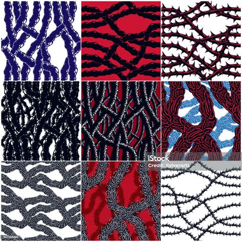 역 겨 운 공포 예술과 악몽 완벽 한 패턴 벡터 배경 컬렉션 하드 록과 헤비메탈 Subculture 음악 섬유 패션 세련 된 디자인 가시와 얽힌된 뿌리 인 목 무리