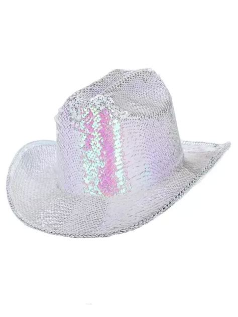 FIÈVRE DE LUXE Sequin Chapeau Cowboy Irisé Blanc Cowgirl Chapeau