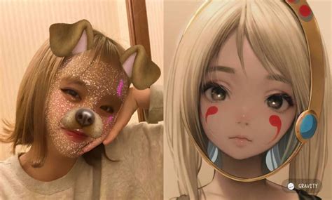 あげ（左：元写真、右：「gravity」で漫画・アニメ風にしたイラスト）／右画像は「gravity」よりの画像 Kai