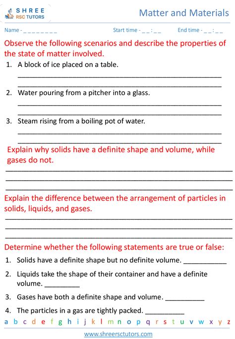 Properties Of Solids Liquids And Gases Worksheets For Grade 5 Science