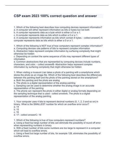 Csp Exam 2023 With 100 Correct Questions And Answers Csp 1 Stuvia Uk