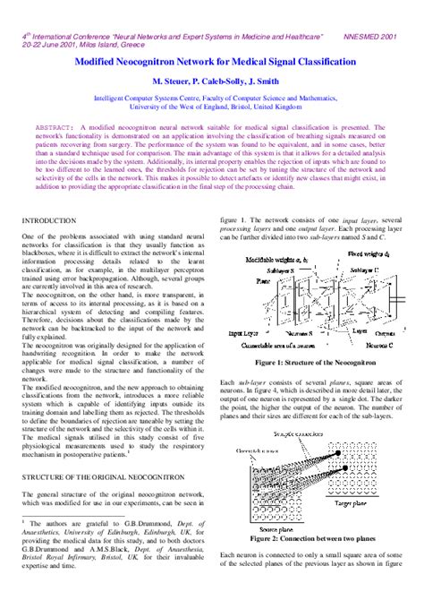 Pdf A Modified Neocognitron Network For Medical Signal Classification
