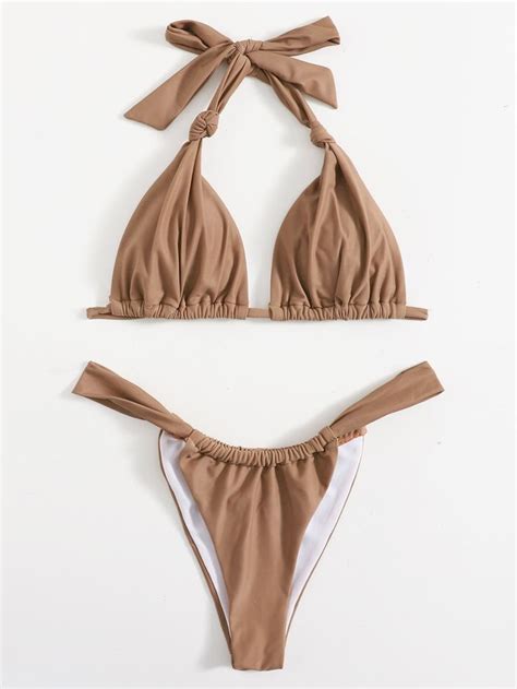 Brown Sexy Polyester Plain Embellished High Stretch Women Beachwear