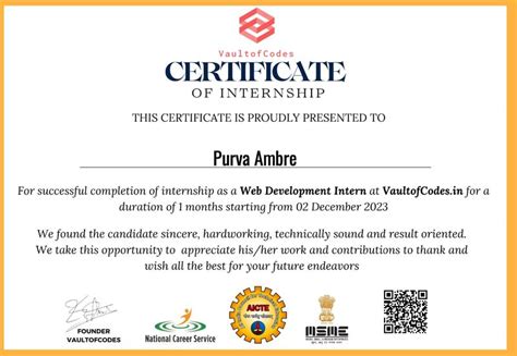 Purva Ambre On Linkedin Webdevelopment Internship Vaultofcodes