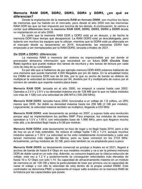 Memoria Ram Ddr Pdf Memoria De Acceso Aleatorio Almacenamiento De