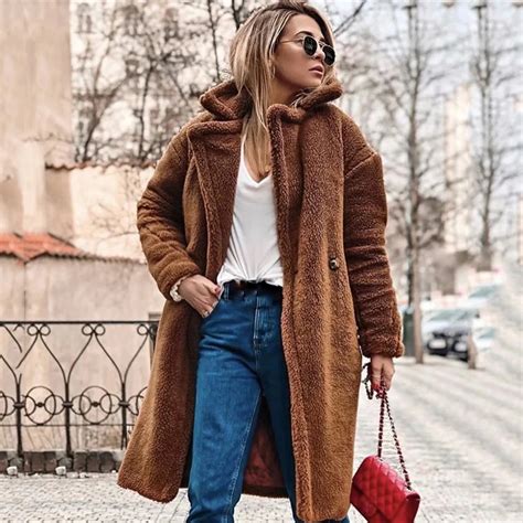 Jastie 2018 New Teddy Coat Faux Fur Long Jacket Coats Oversize Loose