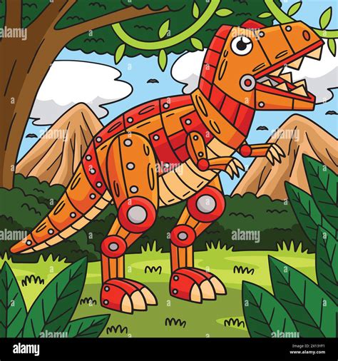 Robot T Rex Colored Cartoon Illustration Stock Vector Image And Art Alamy