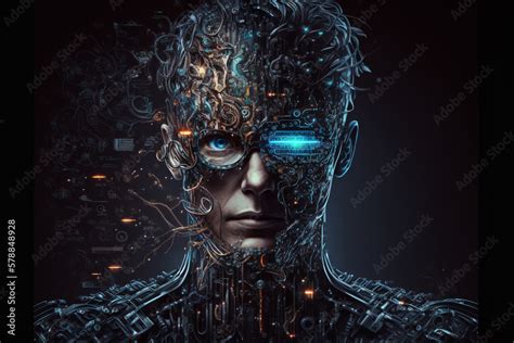Futuristic Android Or Ai Cyborg Robot Digital Intelligence Concept