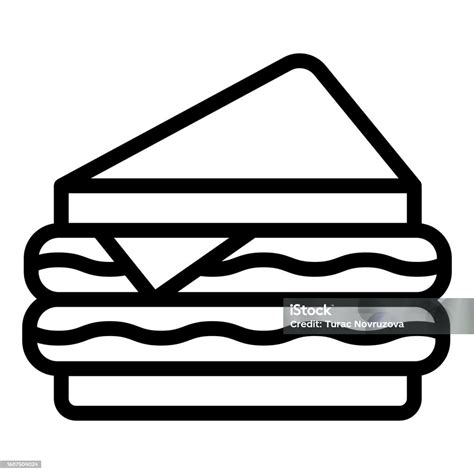 샌드위치 라인 아이콘 길거리 음식 개념 흰색 배경에 치즈와 고기 기호가 있는 빵 개요 스타일의 모바일 개념 웹 디자인의 스낵 아이콘 벡터 그래픽 가공육에 대한 스톡 벡터
