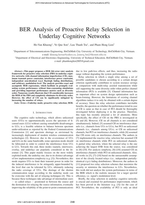 Pdf Ber Analysis Of Proactive Relay Selection In Underlay Cognitive