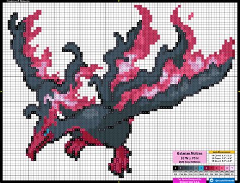 Galarian Moltres Sprite Graph Cross Stitch Pattern R Jackofallthreads