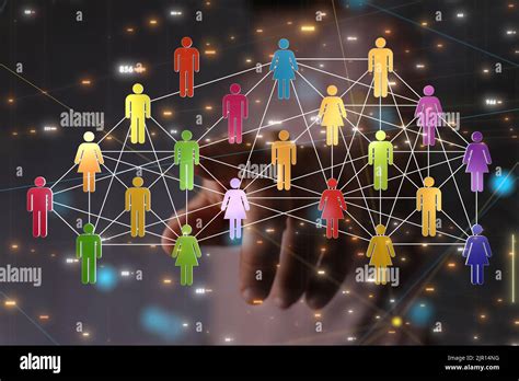 A Man Tapping A Floating 3D Rendered Human Icons Stock Photo Alamy