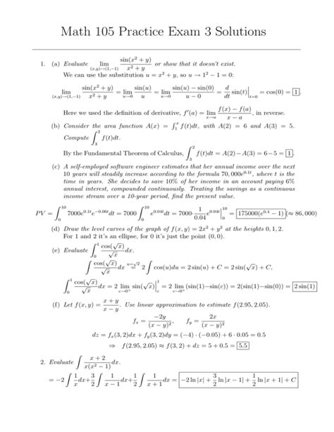 Math 105 Practice Exam 3 Solutions