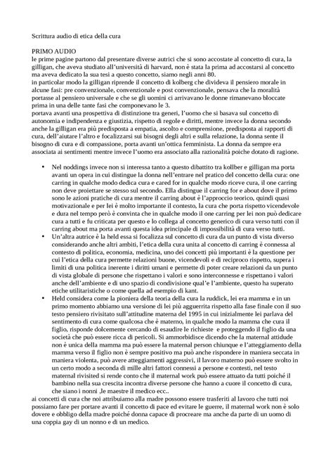 Riassunto Del Libro Etica Della Cura Di Sara Brotto Dispense Di