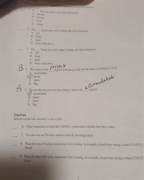Solved 1 Timer Has Preset Value Timer Instructions A