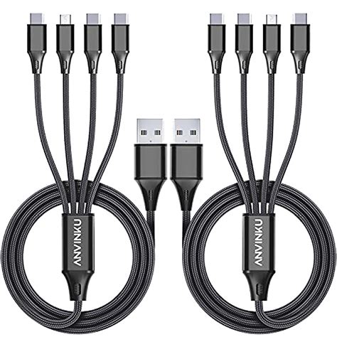 Multi Charging Cable 4 In 1 Nylon Braided Universal Charger 2 Pack