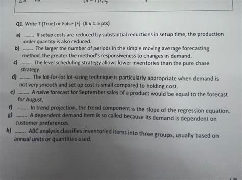 solved q1 ﻿write t true ﻿or false f 8 1 5 ﻿pts a if