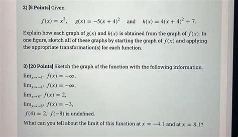 solved 2 [5 points] given f x x2 g x −5 x 4 2 and
