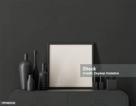 정사각형 포스터 프레임 블랙 흑백 인테리어 룸 액세서리 3d 렌더링 0명에 대한 스톡 사진 및 기타 이미지 0명 가정 생활