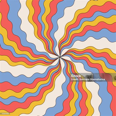 화려한 빙글빙글 복고풍 버스트 사이키델릭 배경 빈티지 그런지 여름 서커스와 카니발 배경 70년대 물결 모양의 빈티지 스쿼트 배경 등고선 벡터 그림입니다 쿨한 태도에 대한