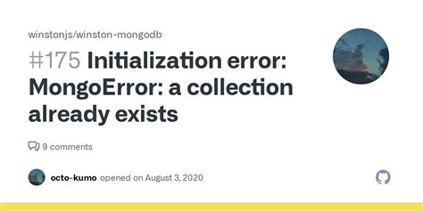 Initialization Error Mongoerror A Collection Already Exists · Issue