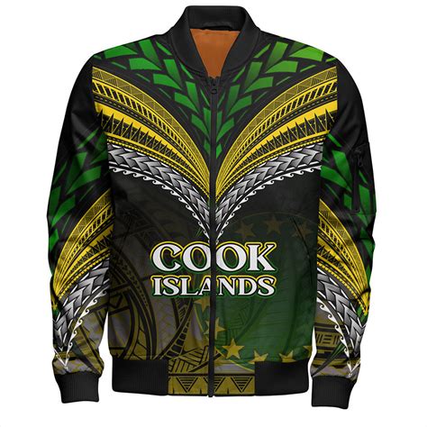 Cook Islands Bomber Jacket Flag Color With Traditional Patterns