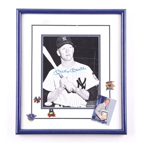 Mickey Mantle Signed Yankees Custom Framed Matted Photo Display Jsa