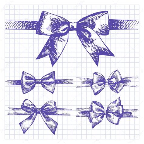 Set Of Bow Hand Drawn Illustrations Of Ribbons — Stock Vector