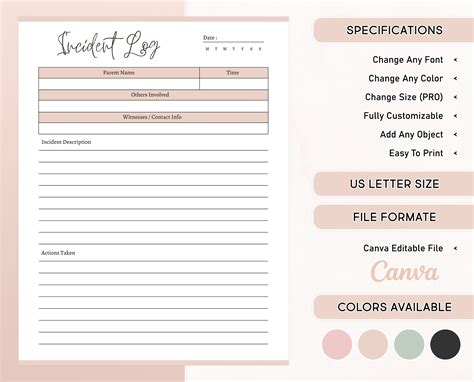 Editable Incident Log Printable Incident Report Planner Etsy Uk