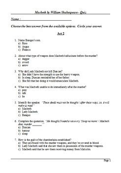 Macbeth Act 2 Summative Learning Activities By M Walsh TpT