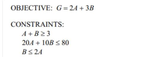 Objective G 2a 3b Constraints A B≥320a 10b≤80b≤2a