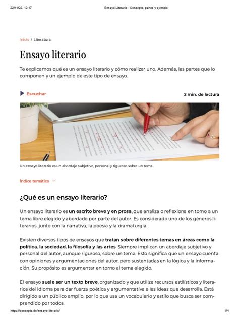Ensayo Literario Concepto Partes Y Ejemplo Pdf Ensayos