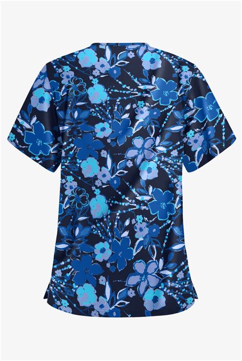 Ua Butter Soft London Floral Navy Womens 3 Pocket V Neck Print Scrub
