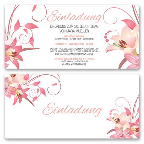 Einladungskarten Blumen Pink Online Gestalten