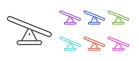흰색 배경에 격리 된 검은 줄 시소 아이콘 티터 동등한 보드 놀이터 기호 다채로운 아이콘을 설정합니다 벡터 시소에 대한 스톡