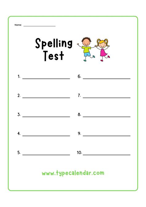 Free Printable Spelling Test Paper