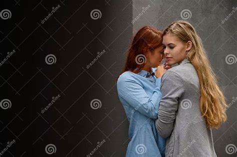 Passionate Loving Lesbian Couple Two Beautiful Young Women Hugging