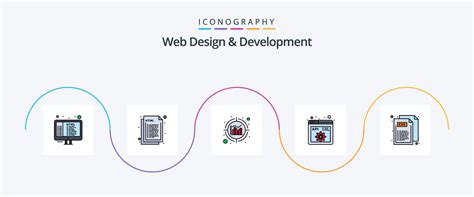 Web Design And Development Line Filled Flat 5 Icon Pack Including Css