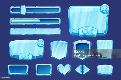 Set Game Menu Assets Ice Buttons Interface Elements 2d In Cartoon Style Isolated Blocks Shapes ...