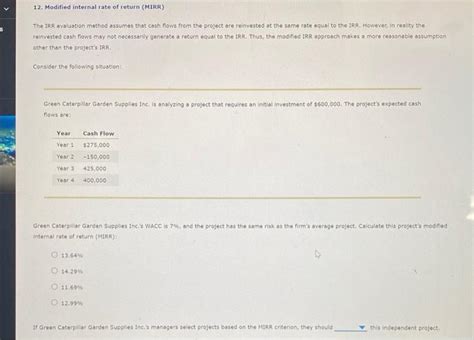 solved 12 modified internal rate of return mirr the irr