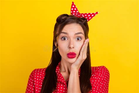 Photo Of Shocked Impressed Young Woman Dressed Red Clothes Arm Cheek
