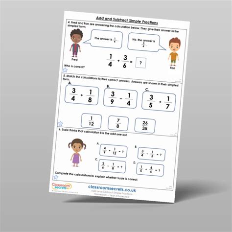 Year 6 Add And Subtract Simple Fractions Reasoning And Problem Solving